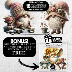 Watercolor Cute Pink Gnome Clipart, Gnome Bundle Clipart, Festive Gnome ...
