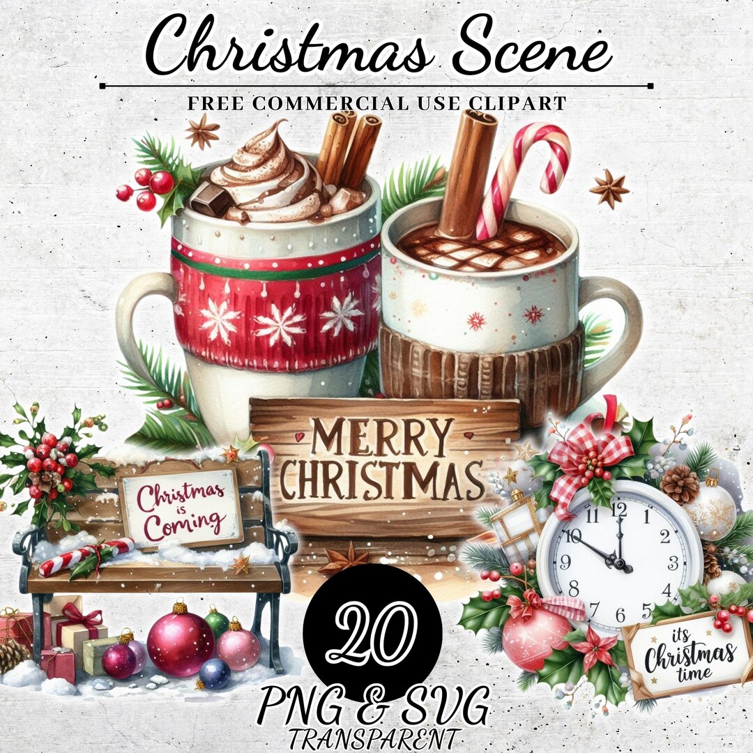 Watercolor Christmas Scene Clipart, Christmas Decorations Clipart ...