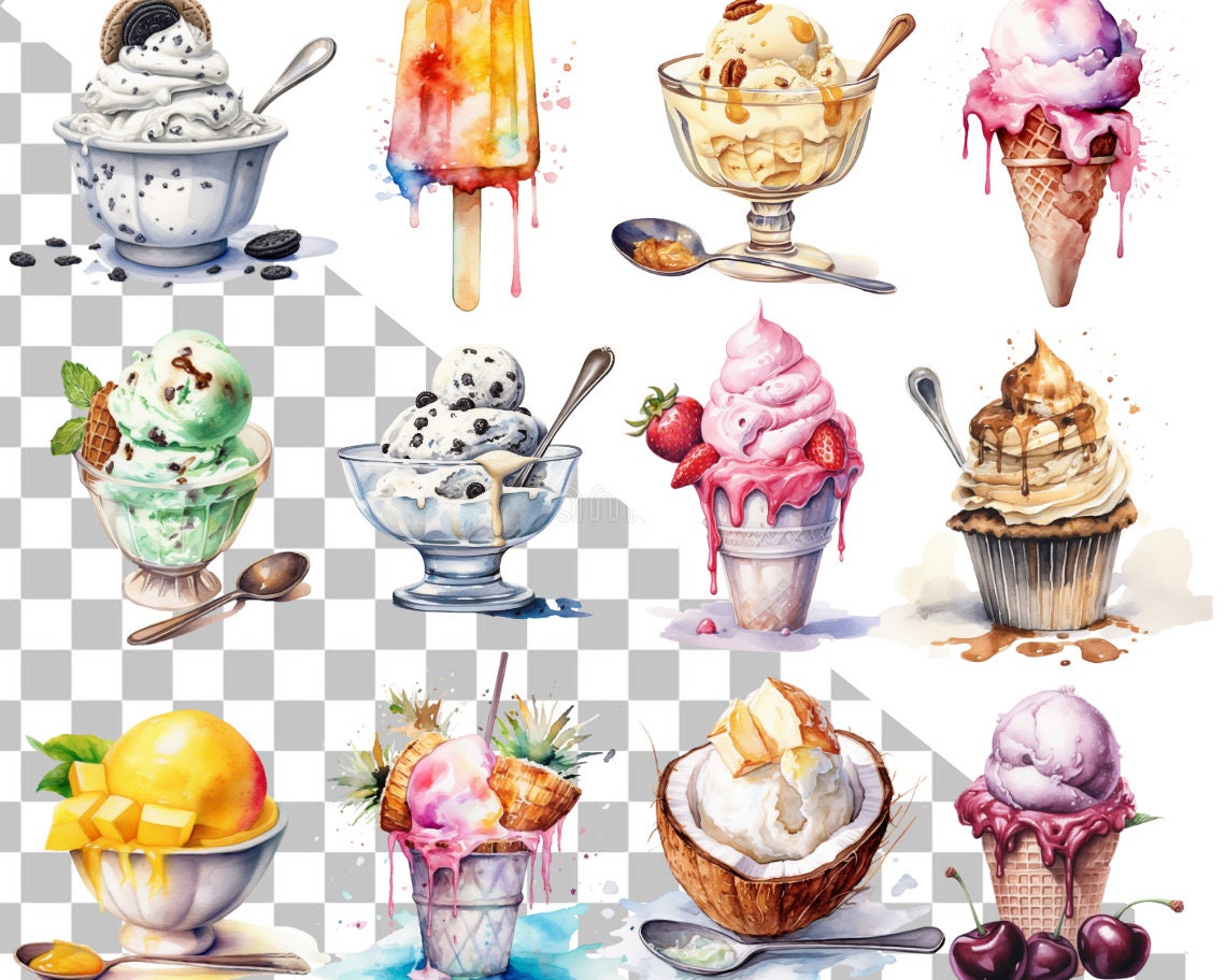 103 PNG Watercolor Ice Cream Clipart Ice Truck Cones and - Etsy