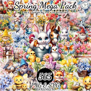 Watercolor Spring Garden Clipart Bundle PNG SVG, Spring Decorations ...