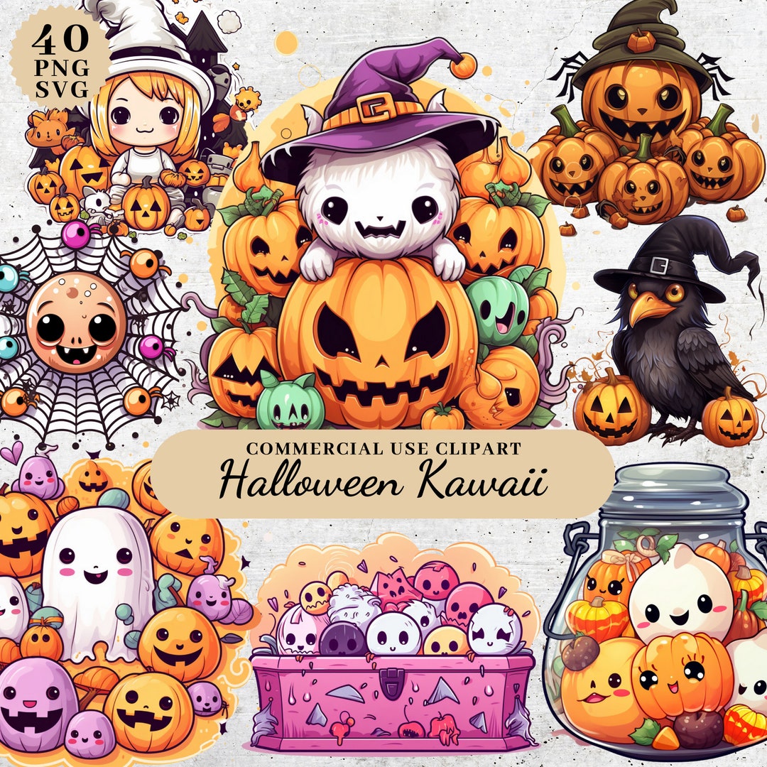 Halloween Kawaii Clipart Bundle, Halloween Mega Pack, Happy Halloween ...