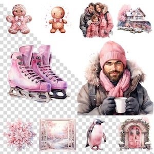 Watercolor Pink Winter Season Clipart Bundle, Winter Holidays Clip Art ...