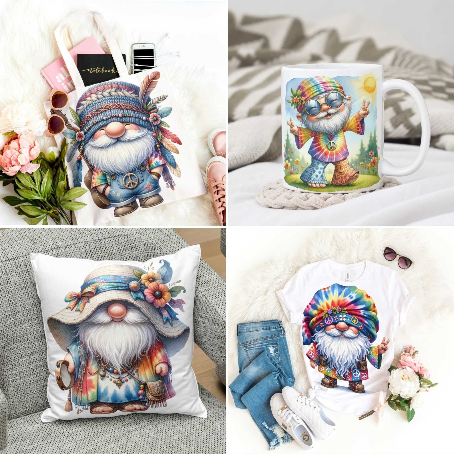 Watercolor Hippie Gnome Clipart, Gnomes Watercolor Clipart, Festive ...