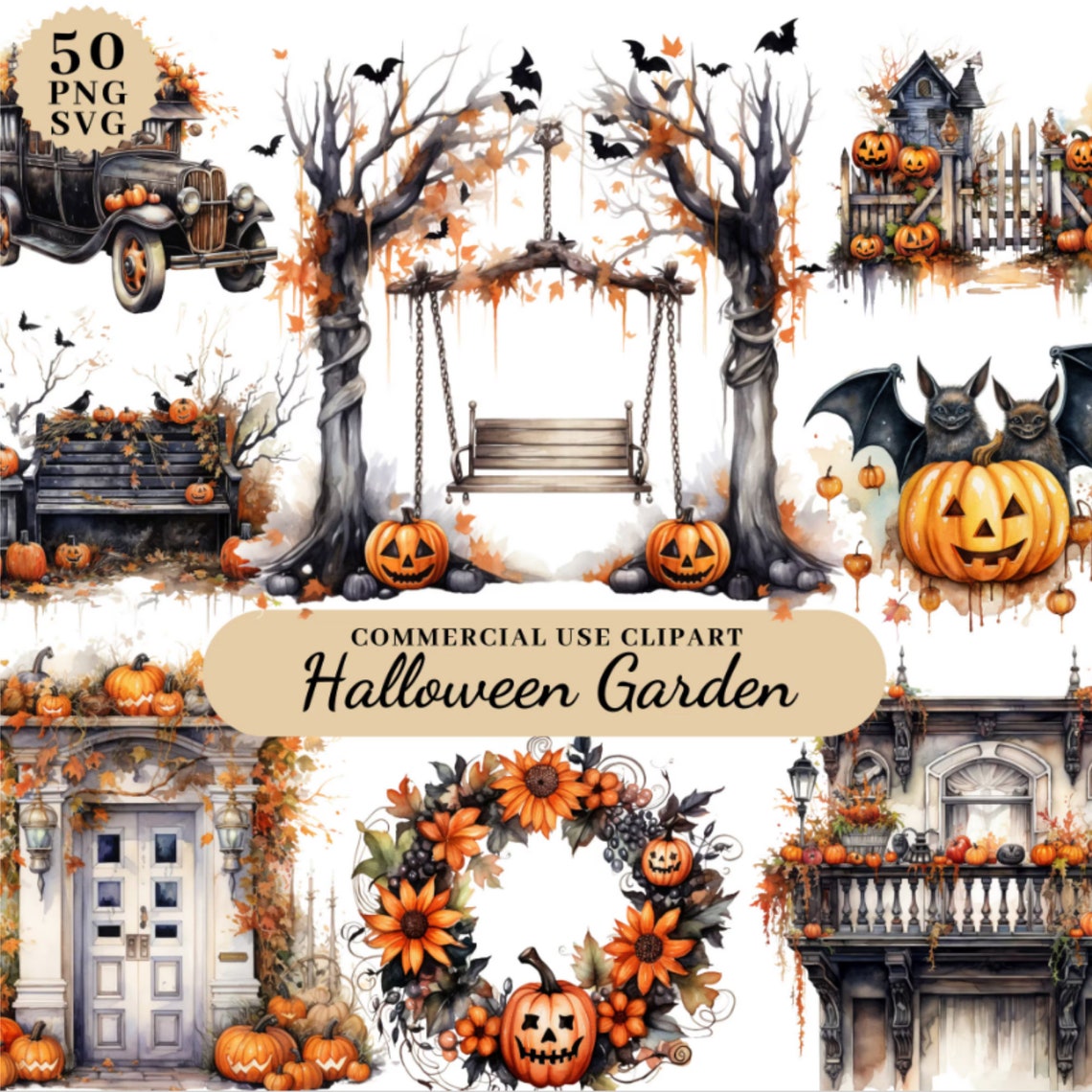 Halloween Nightmare Clipart Bundle, Happy Halloween Clipart, Halloween ...