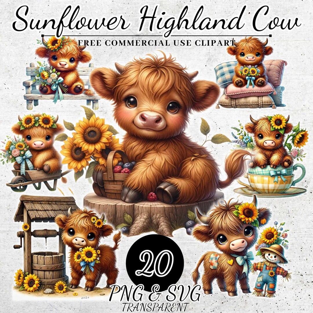 Baby Highland Cow Clipart, Cute Cow Printables, Highland Cow Art, Fall ...