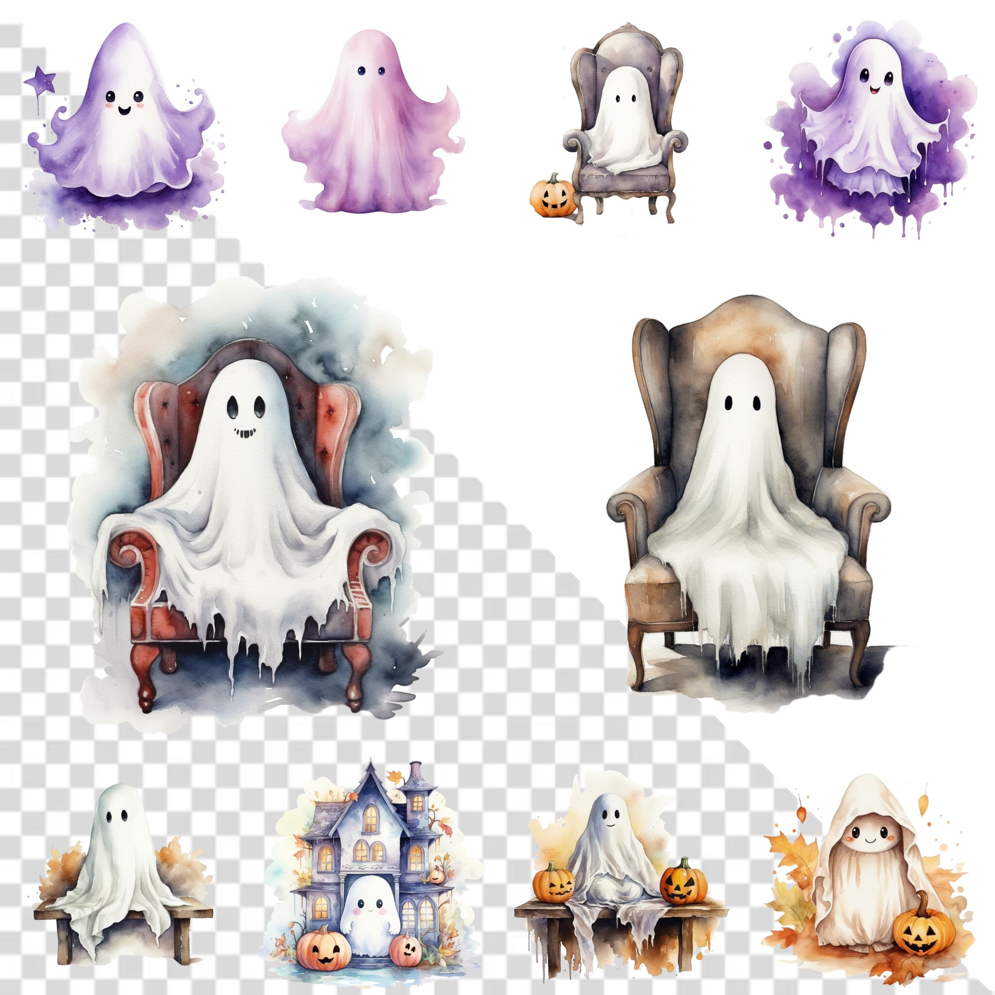 Halloween Cute Ghost Clipart Bundle, Halloween Mega Pack, Happy ...