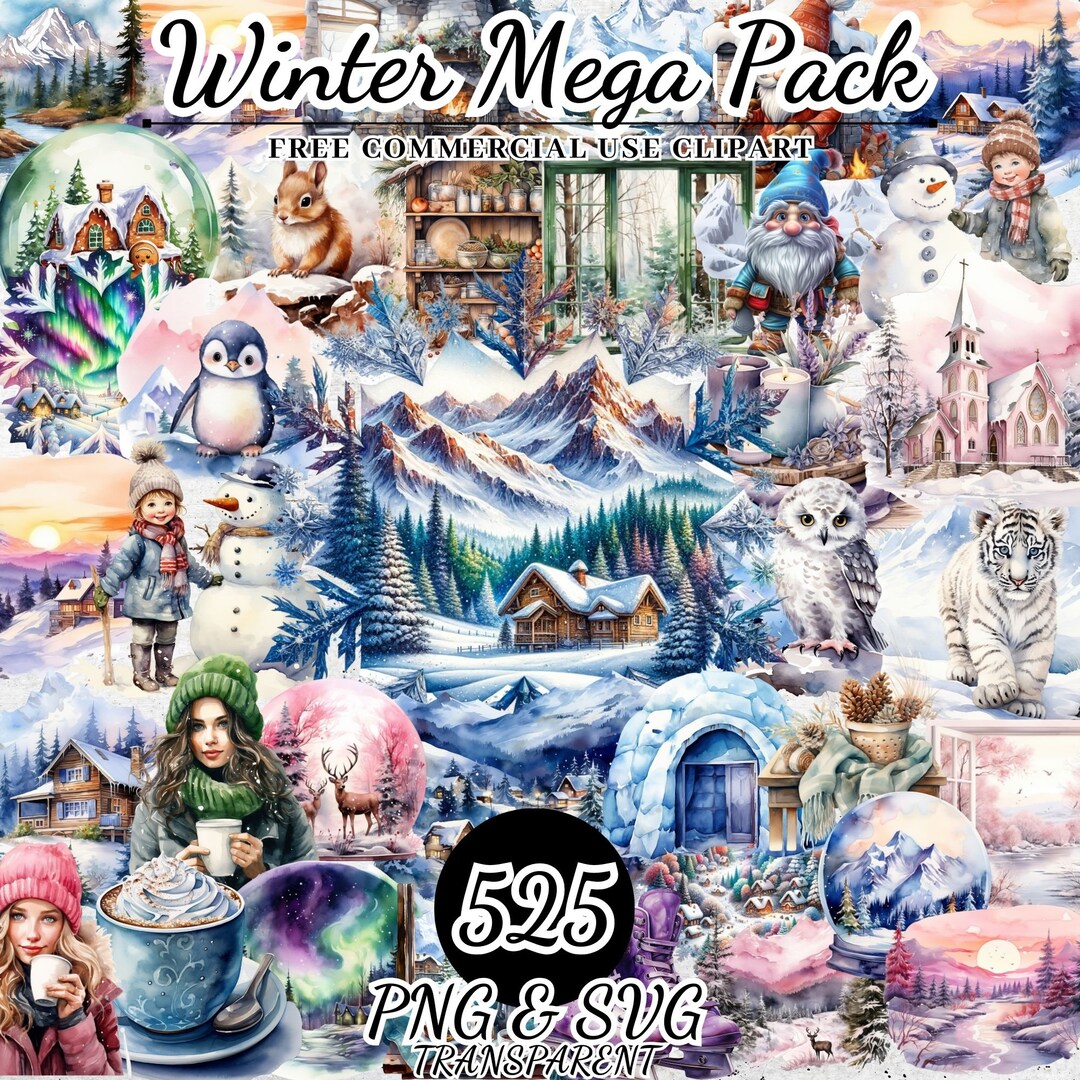 Watercolor Cozy Winter Clipart Bundle, Cute Winter PNG Clipart, Winter ...