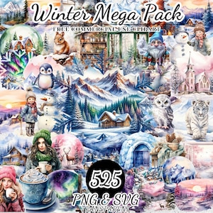 Watercolor Cozy Winter Clipart Bundle, Cute Winter PNG Clipart, Winter ...