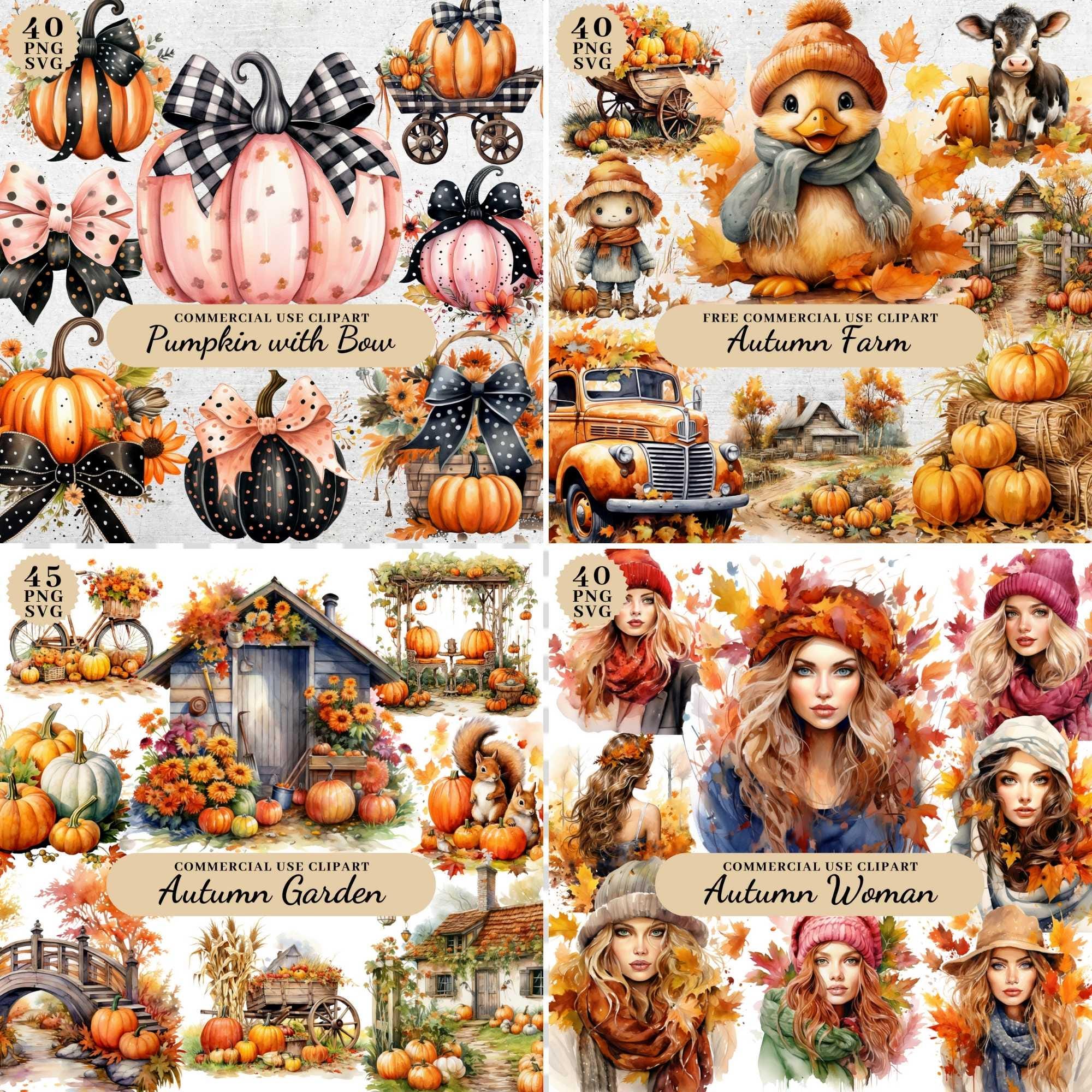 Watercolor Autumn Bundle Clipart PNG SVG Fall Clipart Wall Art Digital ...