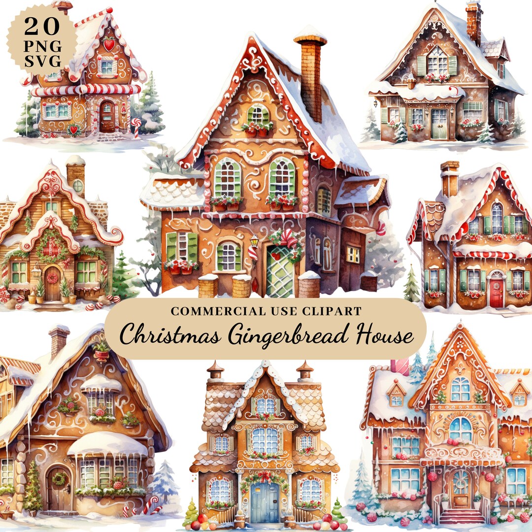 Watercolor Christmas Gingerbread House Clipart, Christmas Decorations ...