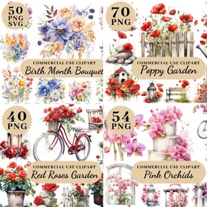 Watercolor Spring Flower Clipart Bundle, Floral Bundle Clipart PNG SVG ...