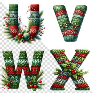 Christmas Knitted Alphabet Clipart, Retro Christmas Sublimation Letters ...