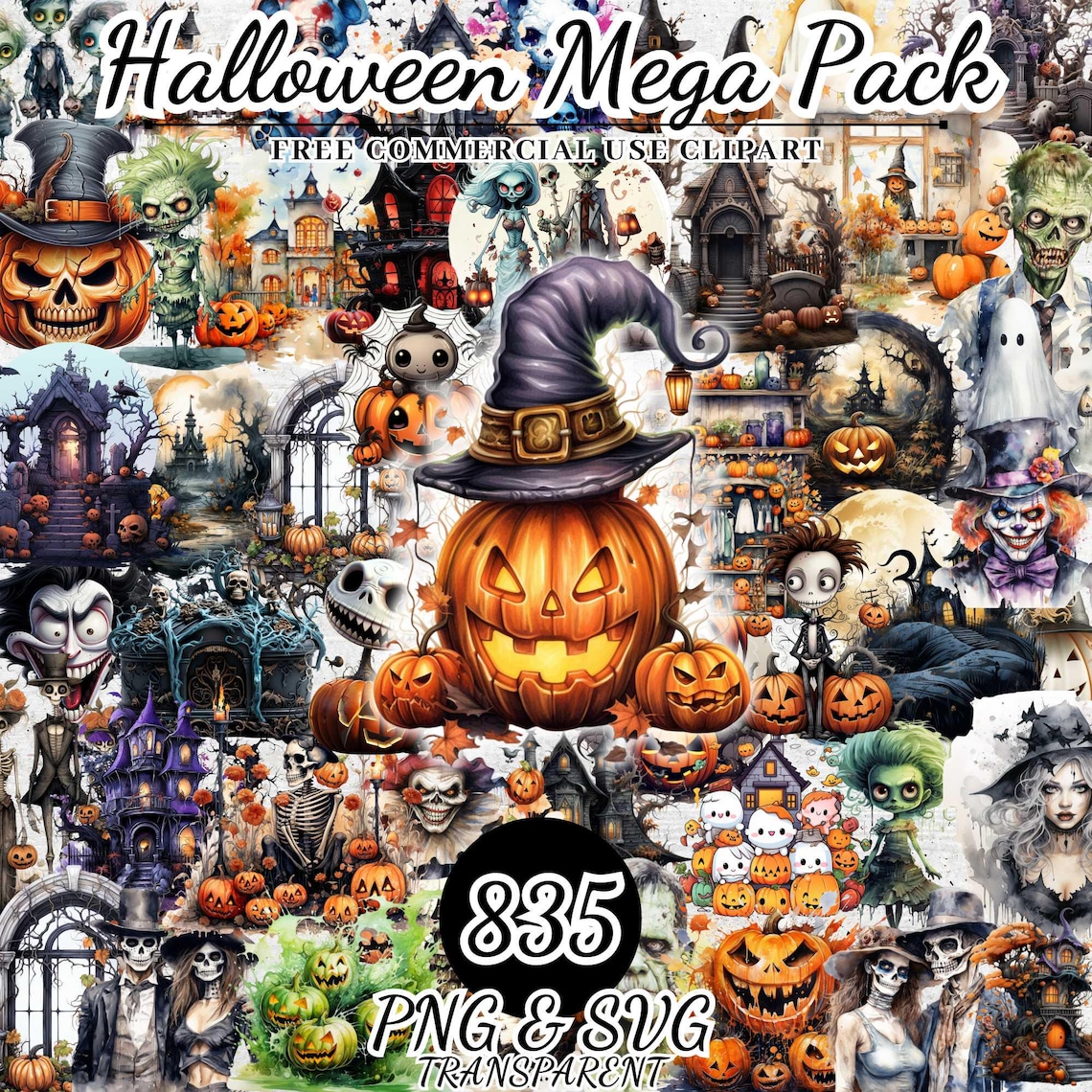 Watercolor Halloween Clipart Mega Bundle, Scary Halloween Clipart ...