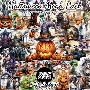Watercolor Halloween Clipart Mega Bundle, Scary Halloween Clipart ...