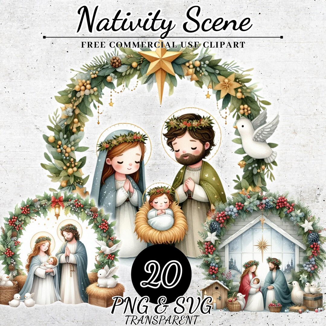 Watercolor Christmas Nativity Scene Clipart, Religious Holy Family ...
