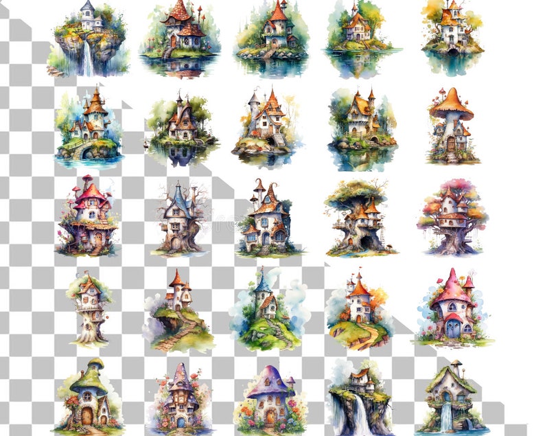 25 Watercolor Fairy House Clipart PNG Fairie Clipart - Etsy