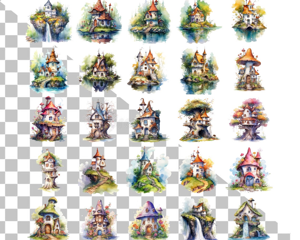 25 Watercolor Fairy House Clipart PNG Fairie Clipart - Etsy