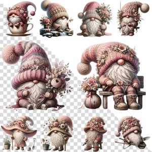 Watercolor Cute Pink Gnome Clipart, Gnome Bundle Clipart, Festive Gnome ...