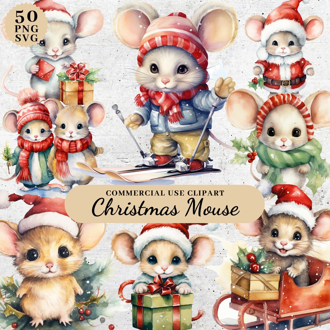 Christmas Mouse Watercolor Clipart - Mice PNG - Christmas Decorations ...