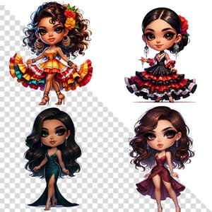 Watercolor Latin Girl Clipart, Princess Doll Clipart, Barb Clipart ...