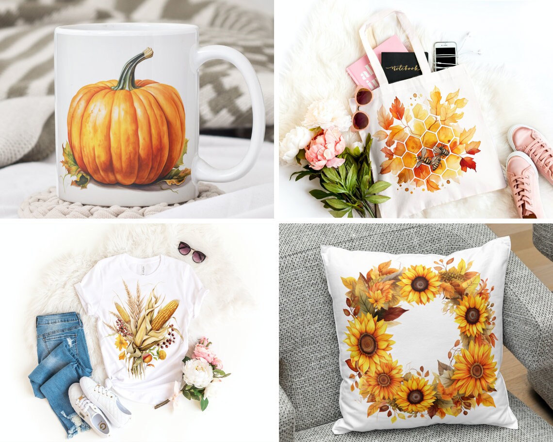Watercolor Autumn Garden Clipart Floral PNG SVG Wall Art Digital ...