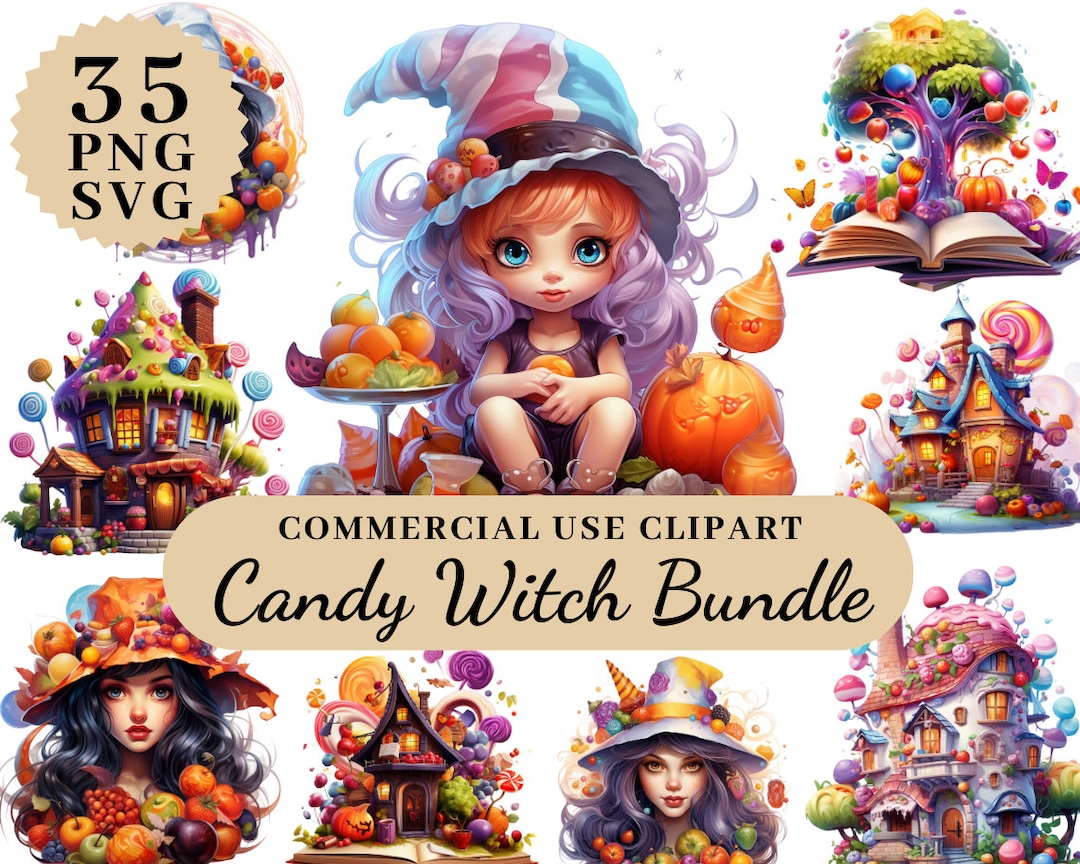 Candy Witch Bundle Clipart Transparent PNG SVG Magical Witch Clipart ...