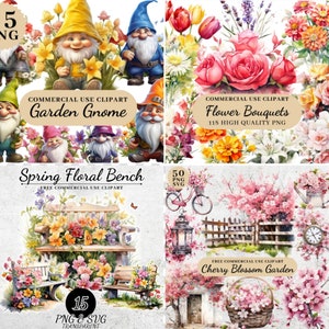 Watercolor Spring Garden Clipart Bundle PNG SVG, Spring Decorations ...