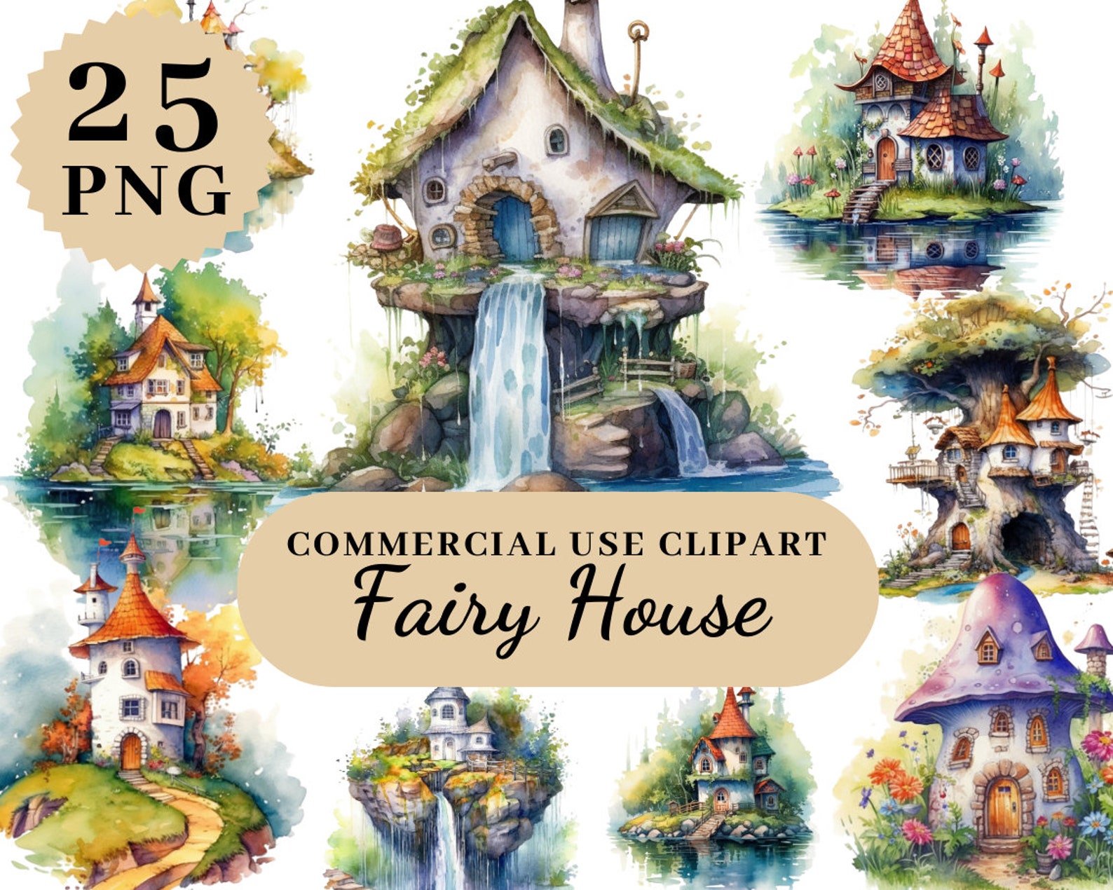 25 Watercolor Fairy House Clipart PNG, Fairie Clipart, Mystical Clipart ...
