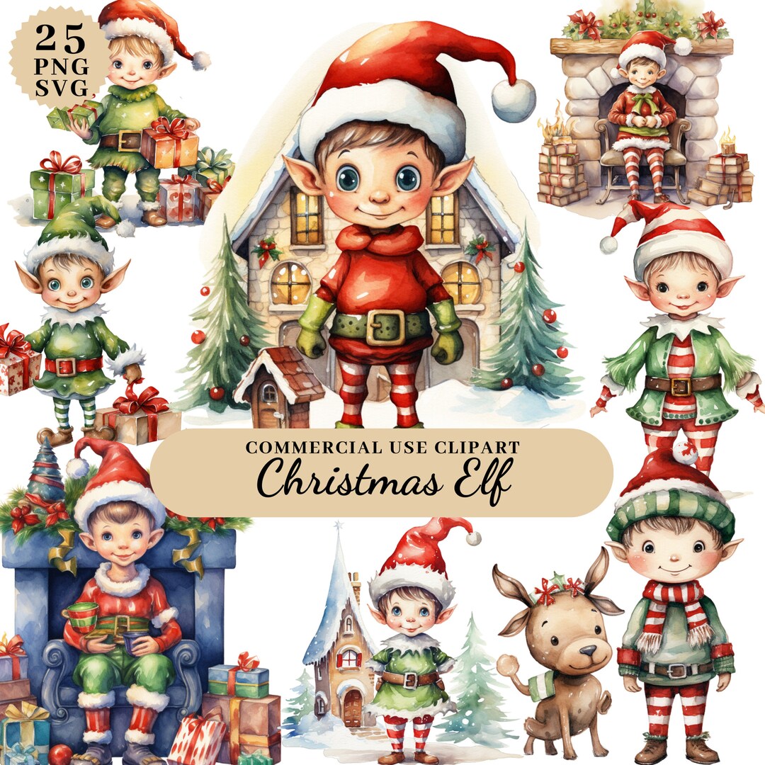Watercolor Christmas Elf Clipart, Chrstmas Elf SVG PNG, Elf Christmas ...