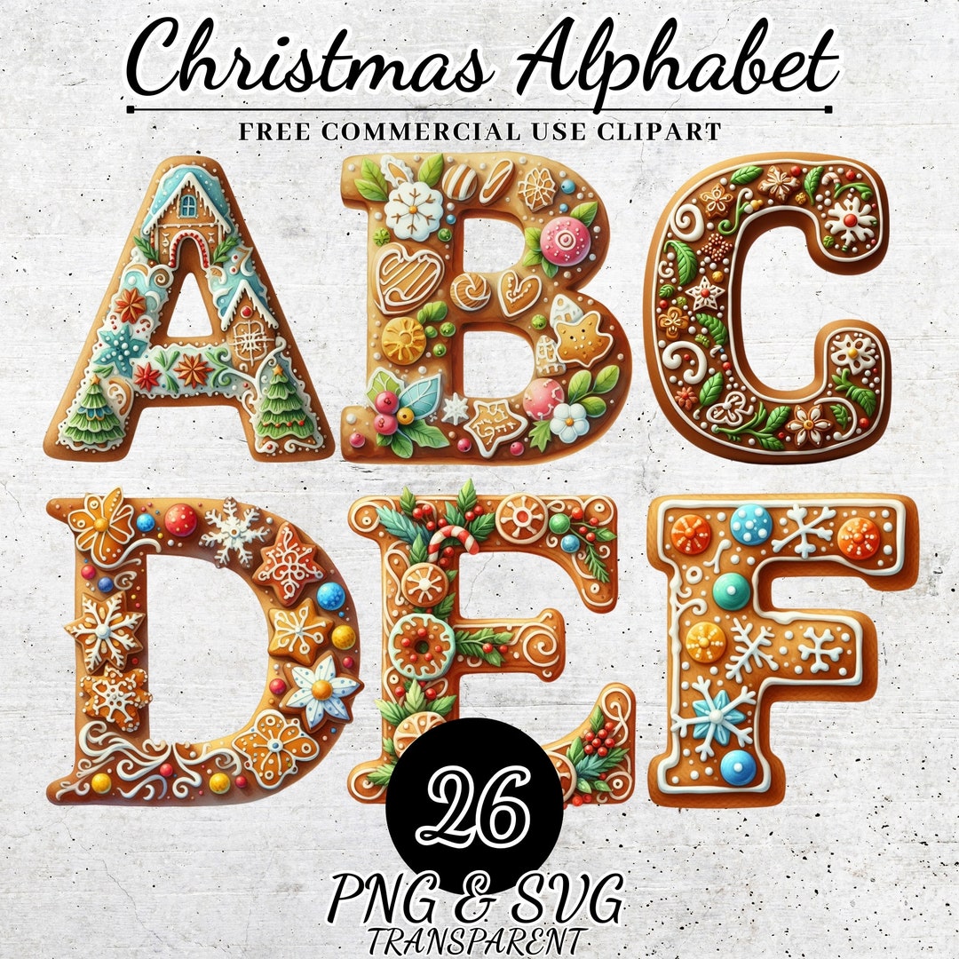 Christmas Gingerbread Alphabet Clipart, Retro Christmas Sublimation ...