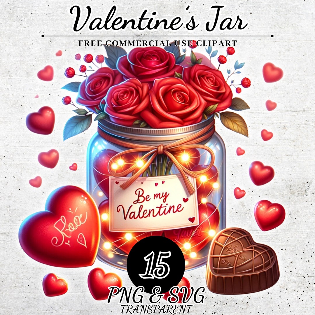 Valentines Jar Clipart, Valentine Days Decorations, Valentine Graphic ...