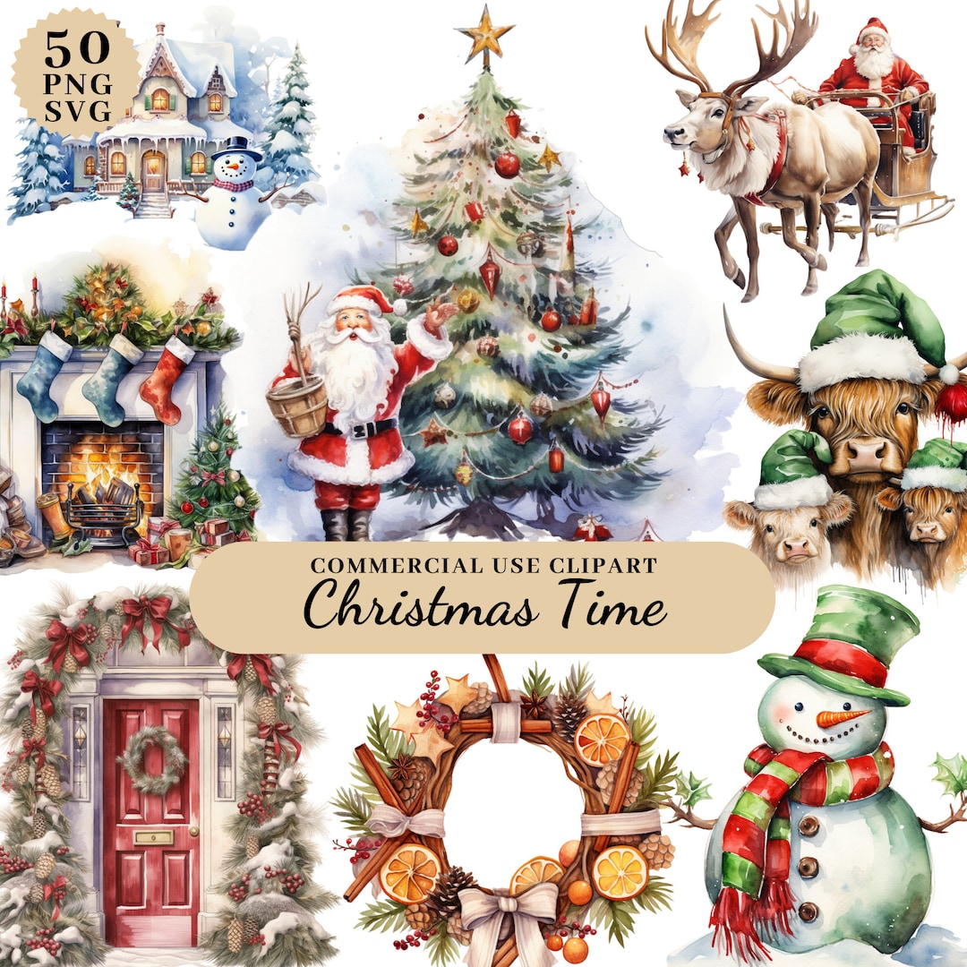 Watercolor Christmas Holiday Clipart, Christmas Decorations Clipart ...