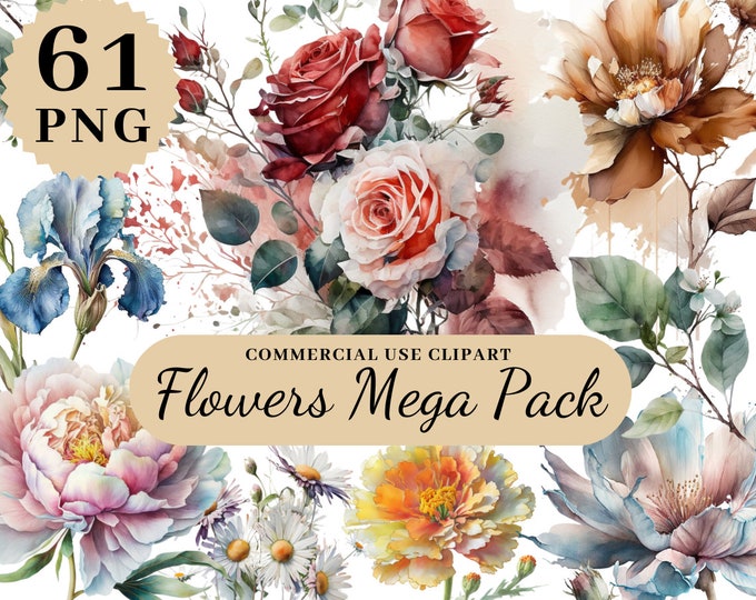 Watercolor Red and Blush Flowers Clipart, Red Floral Clipart, Red ...