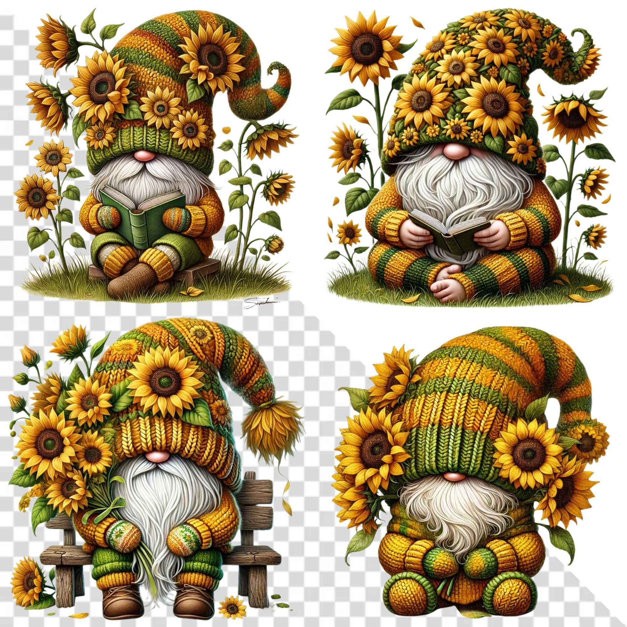 Watercolor Sunflower Gnome Clipart PNG SVG Fall Clipart Wall Art ...