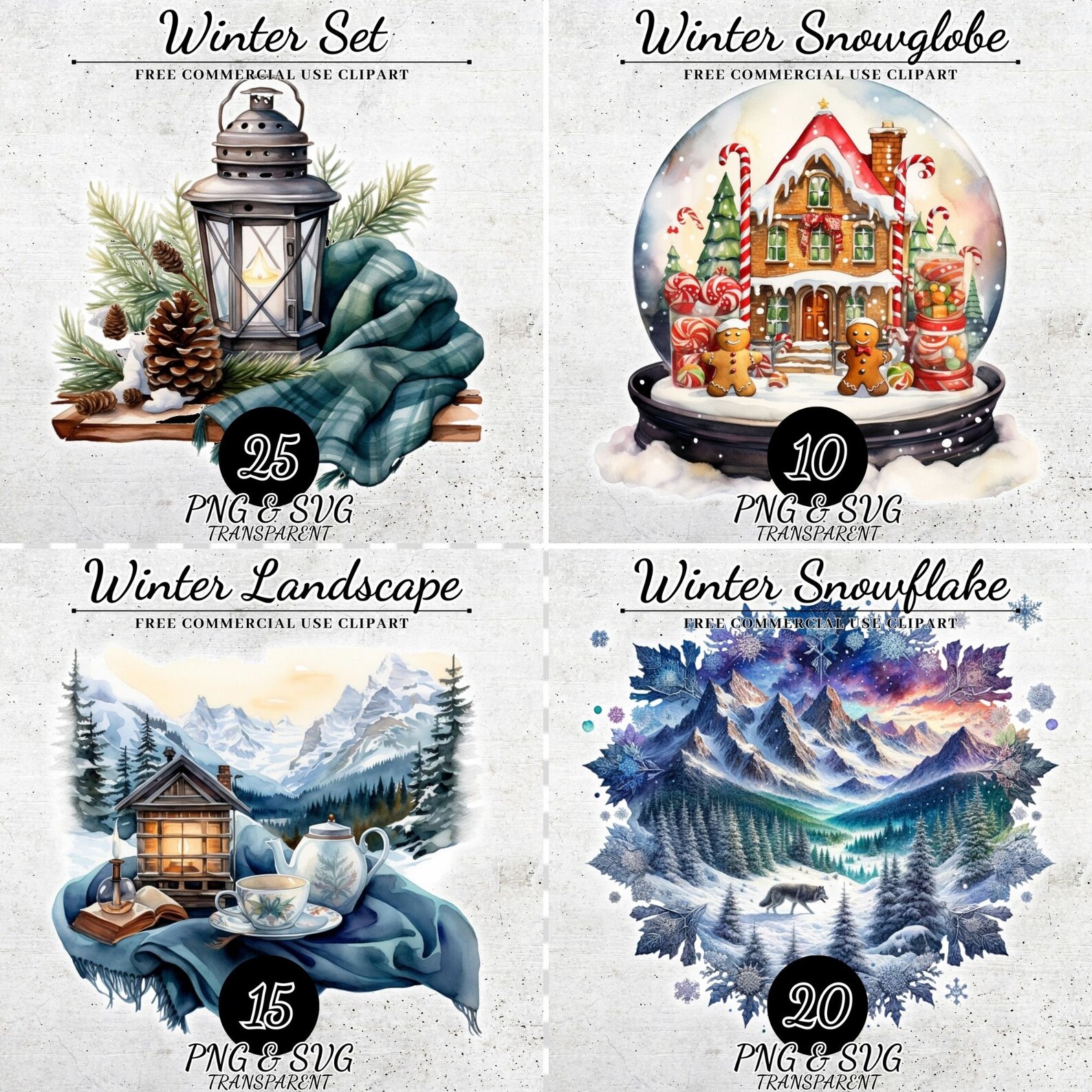 Watercolor Cozy Winter Clipart Bundle, Cute Winter PNG Clipart, Winter ...