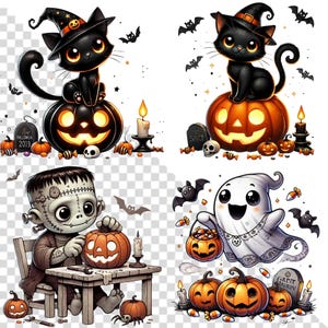 Cute Halloween Character Clipart, Witch, Vampire, Mummy & Skeleton ...