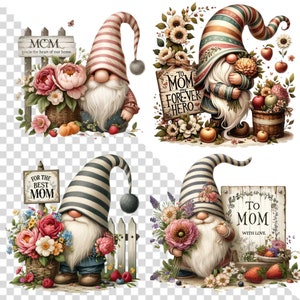 Watercolor Mother's Day Gnome Clipart , Mother's Day Sublimation Design ...