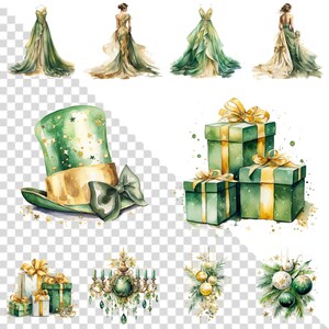 Watercolor Happy New Year Clipart, Gold New Years Decorations PNG SVG ...