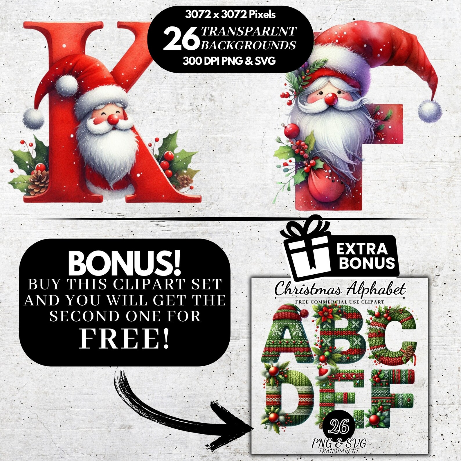 Christmas Santa Alphabet Clipart, Santa Alphabet Prints, Retro ...