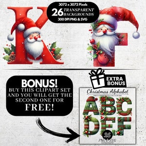 Christmas Santa Alphabet Clipart, Santa Alphabet Prints, Retro ...