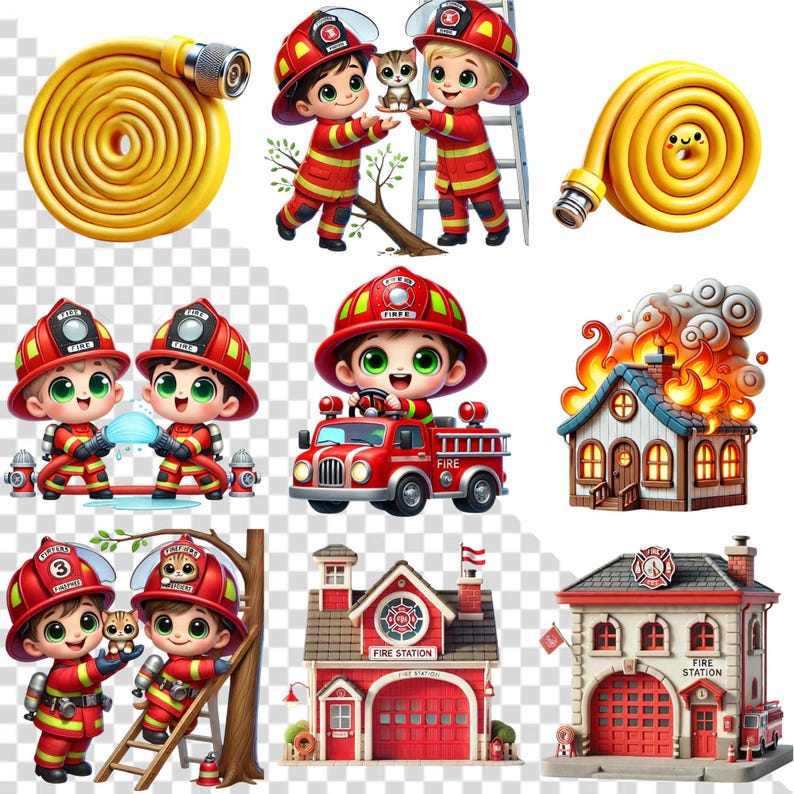 Cute Firefighter Clipart, Fire Truck Clipart, Fireman Clipart for Kids ...