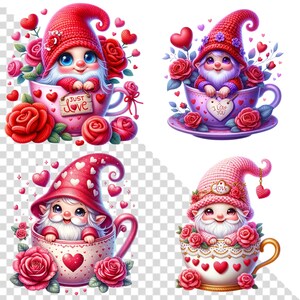 Valentines Day Gnome in Cup Clipart, Cute Valentine Day Downloadable ...