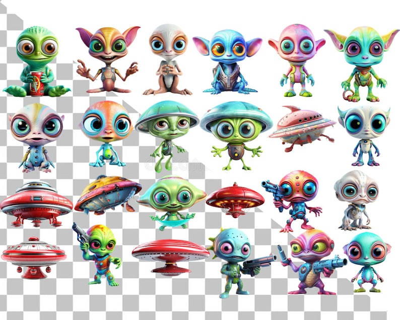 Cute Alien Clipart Set Alien Clip Art Illustrations Aliens - Etsy