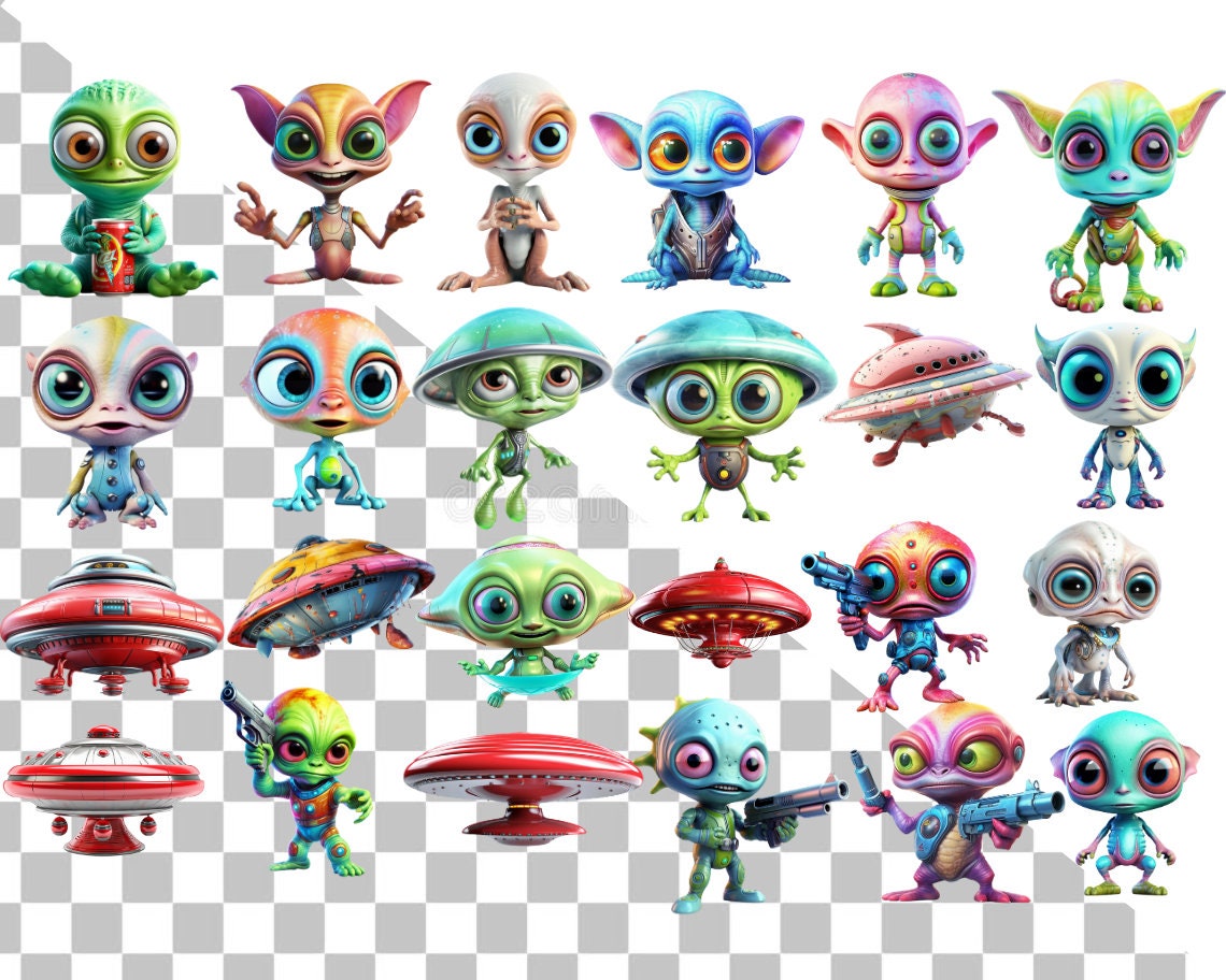 Cute Alien Clipart Set, Alien Clip Art Illustrations, Aliens UFO, Space ...