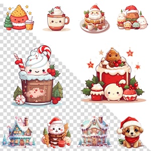 Christmas Kawaii Clipart Bundle, 75 Cute Christmas Graphics, Merry ...