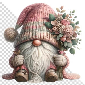 Watercolor Cute Pink Gnome Clipart, Gnome Bundle Clipart, Festive Gnome ...