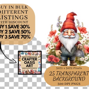 Watercolor Garden Gnomes Pngs, Garden Gnome, Floral Spring Clip Art ...