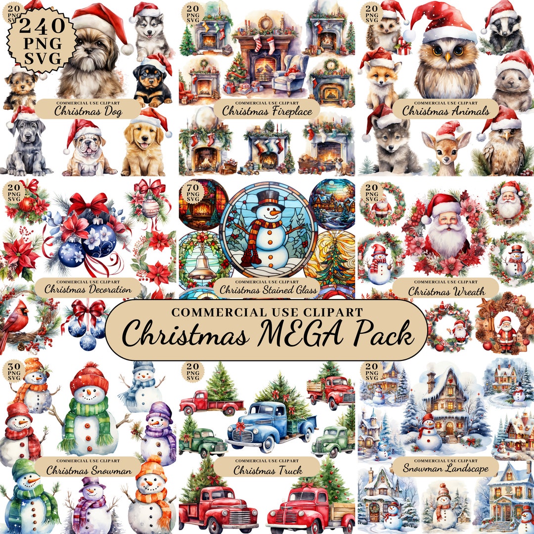 Watercolor Christmas Bundle Clipart, Winter Clipart Bundle, Xmas Decor ...