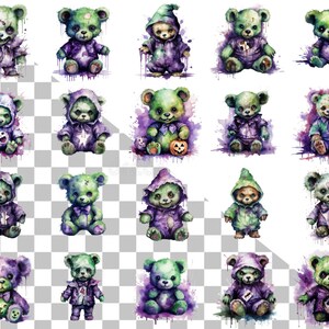 Watercolor Scary Teddy Bear Halloween Clipart, Halloween Bear Decor ...