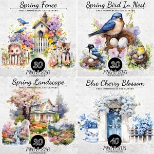 Watercolor Spring Garden Clipart Bundle PNG SVG, Spring Decorations ...